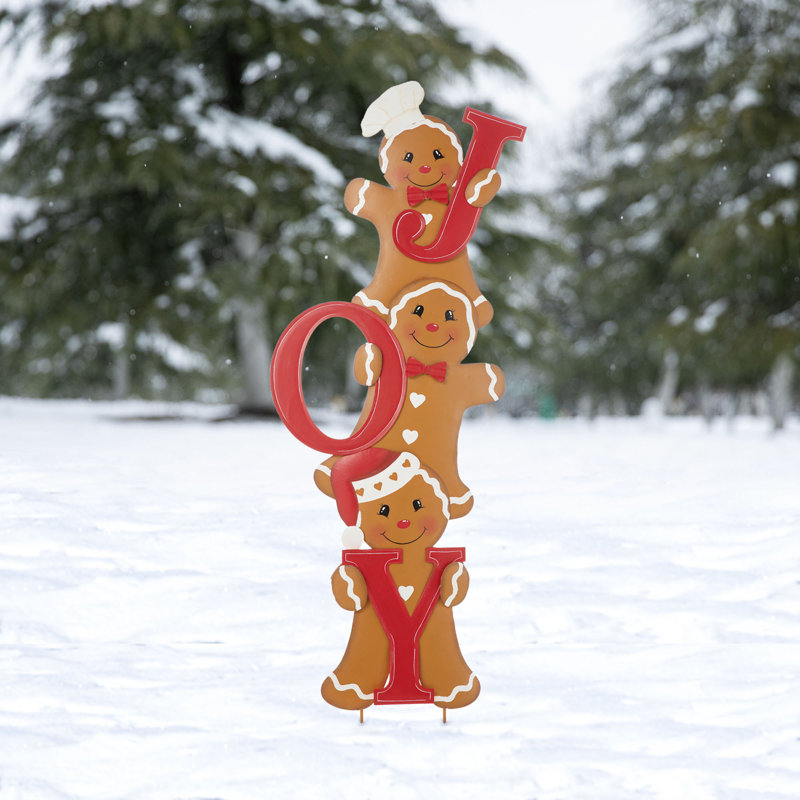 The Holiday Aisle® 46.75"H Metal Christmas JOY Gingerbread Man Yard ...