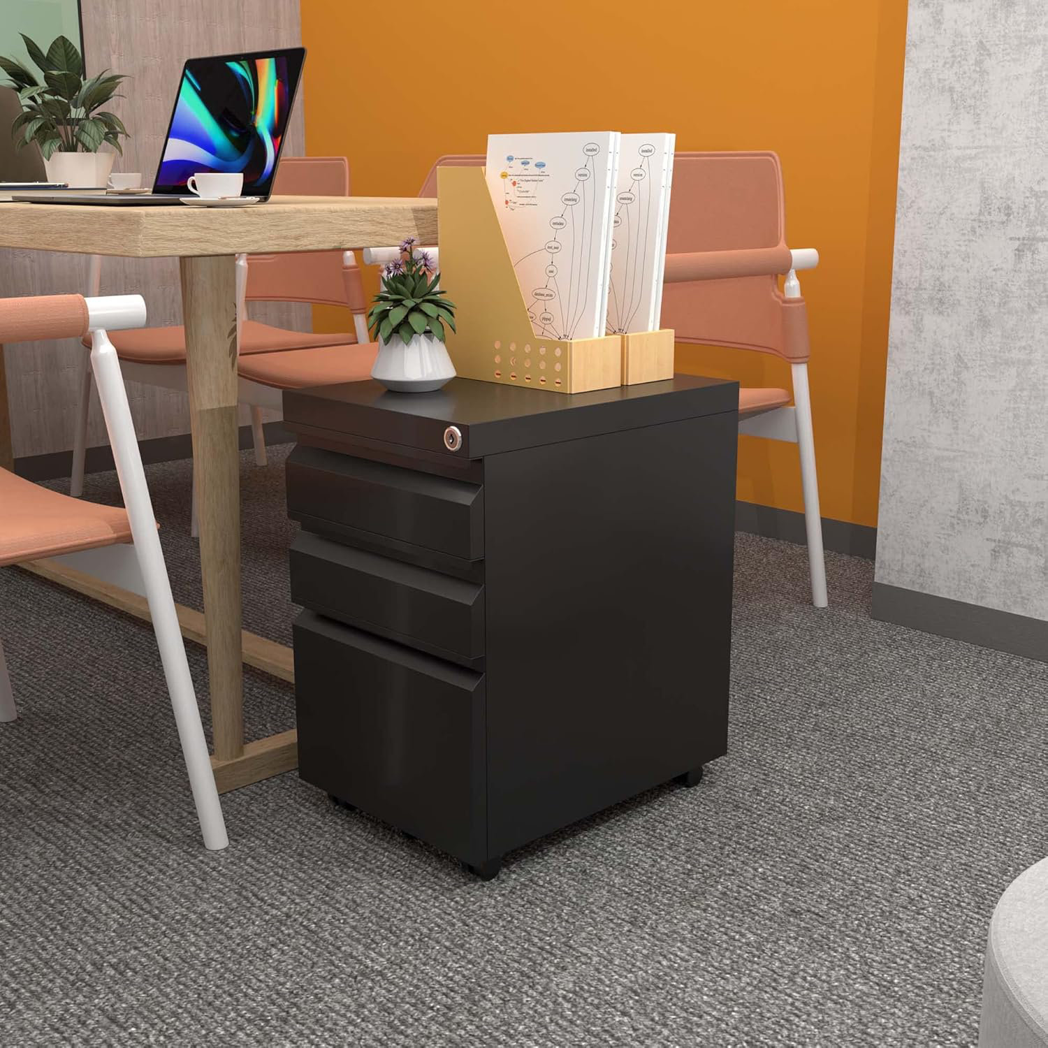 Inbox Zero 3-Drawer Mobile File Cabinet Metal Filing Cabinet Under Desk ...