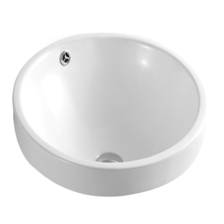 DROP Bath And Kitchen 18'' White Ceramic Circular Semi-Recessed Vessel ...