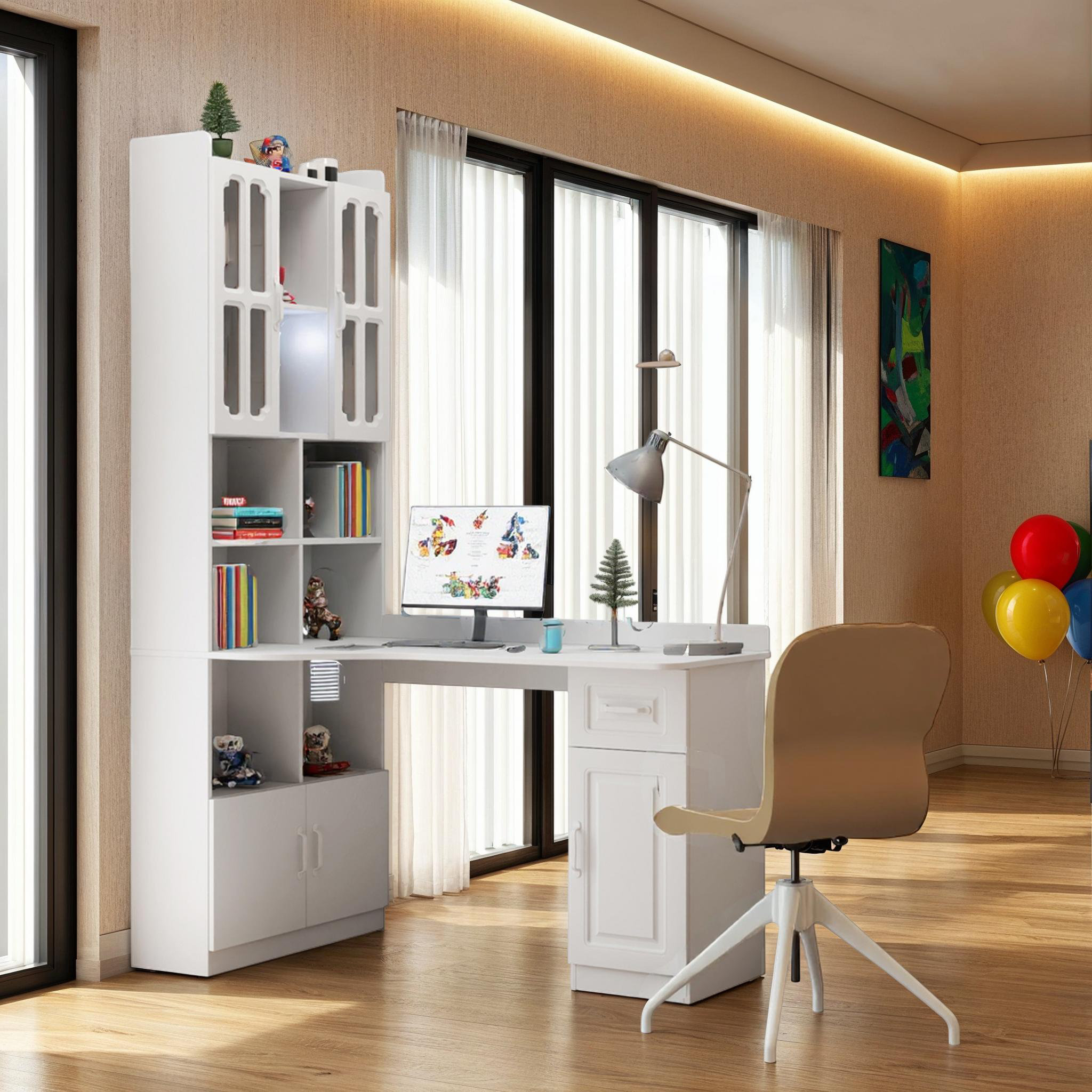 Lark Manor™ 2-in-1 L-Shaped Computer Desk, 55.12''L Study Desk with ...