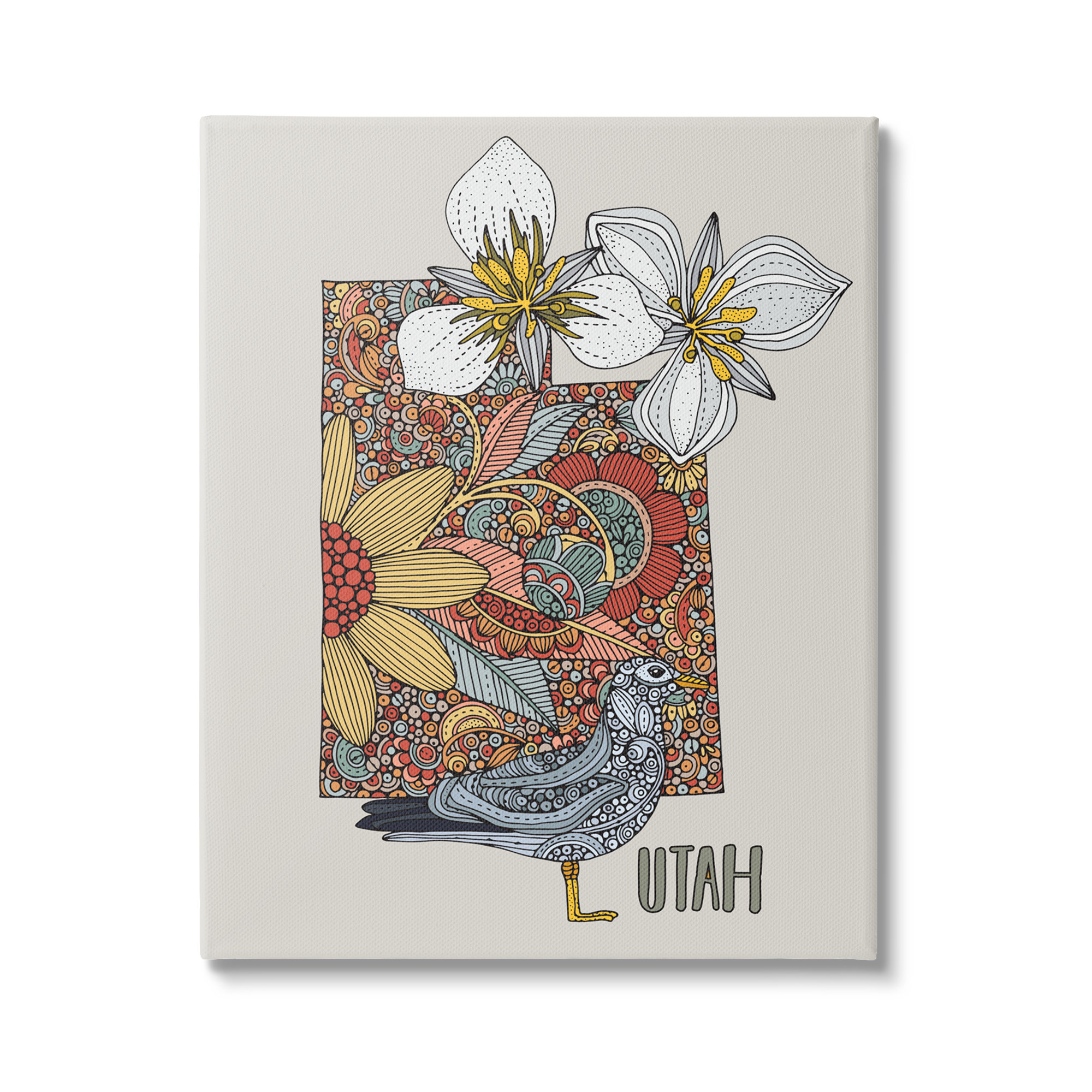 Stupell Industries Utah State Bird and Flower Intricate Floral Pattern ...