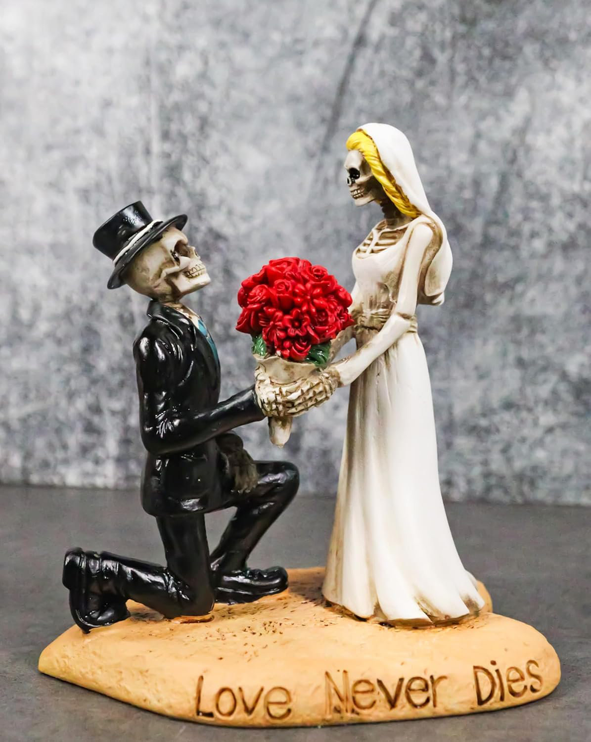 Millwood Pines Love Never Dies Wedding Bride Groom Skeletons With Roses Cake Topper Figurine ...