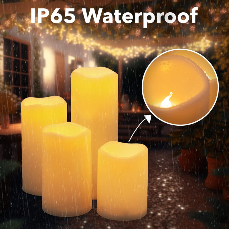 Latitude Run® Waterproof Flameless LED Outdoor Pillar Candles (Set of 4 ...