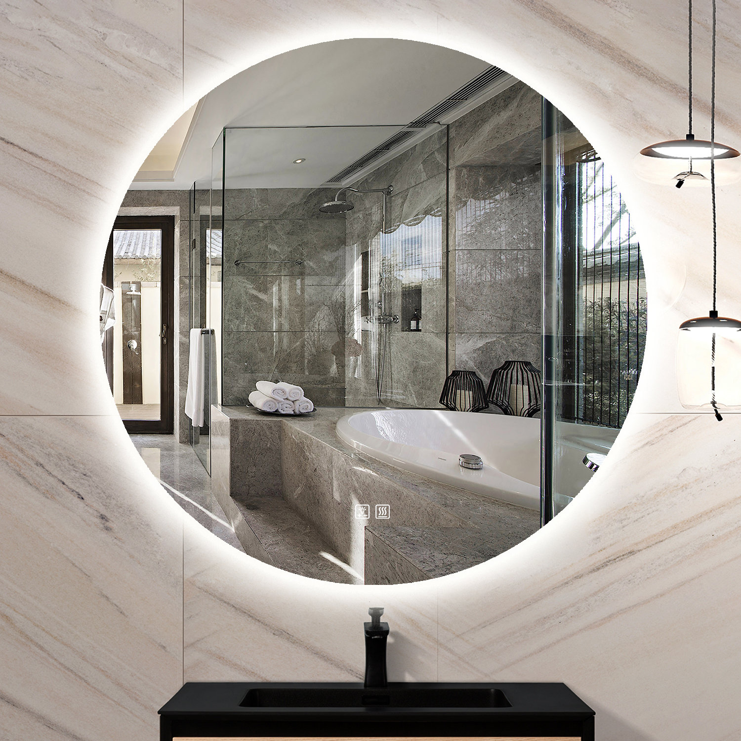Orren Ellis Altus Round Lighted Wall Mounted Bathroom / Vanity Mirror ...