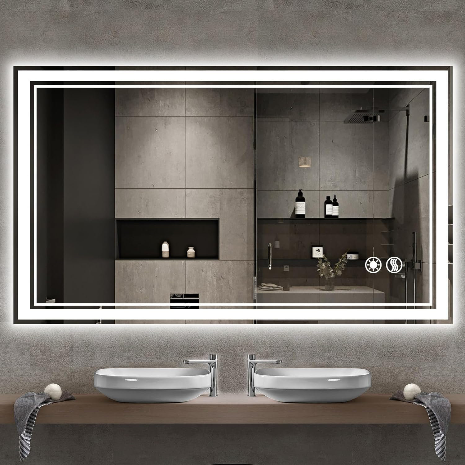 Ivy Bronx 48x28" LED Bathroom Mirror Dimmable 3 Colors Lights LED ...