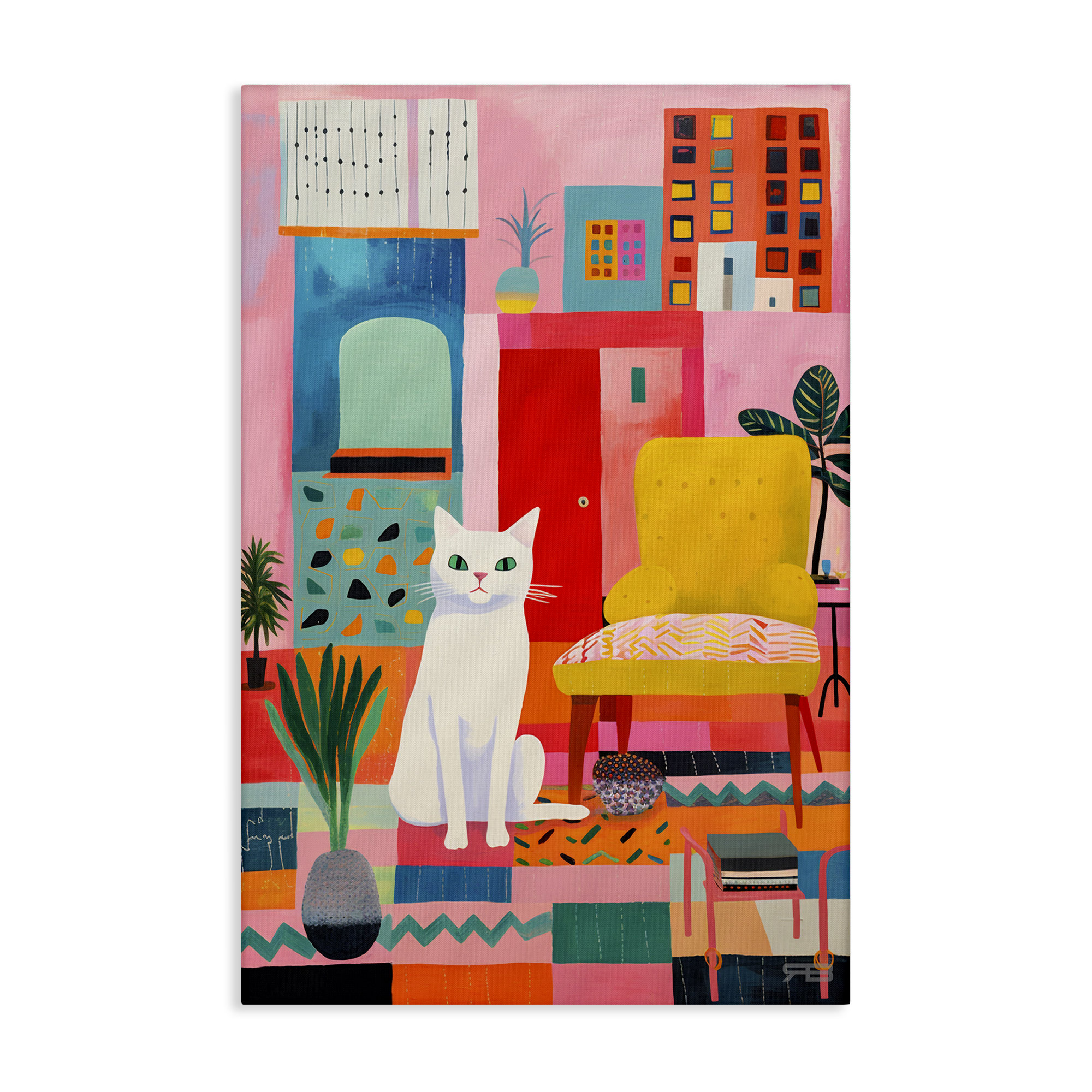Wrought Studio™ Cat in Eclectic Interior Canvas Wall Art by Roozbeh ...