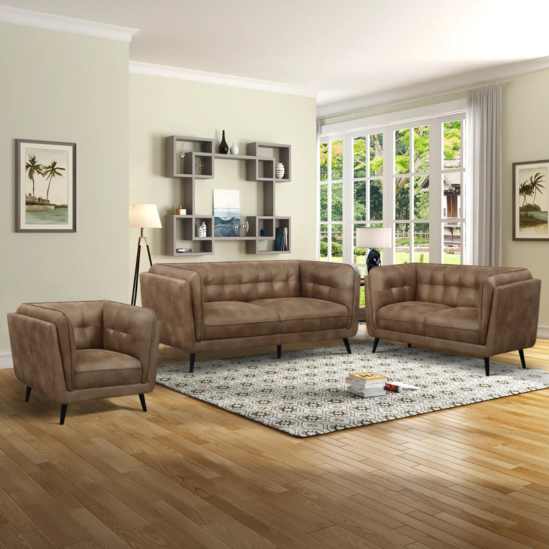 17 Stories Lattie Maximillion Brown Tuxedo Arm Sofa | Wayfair