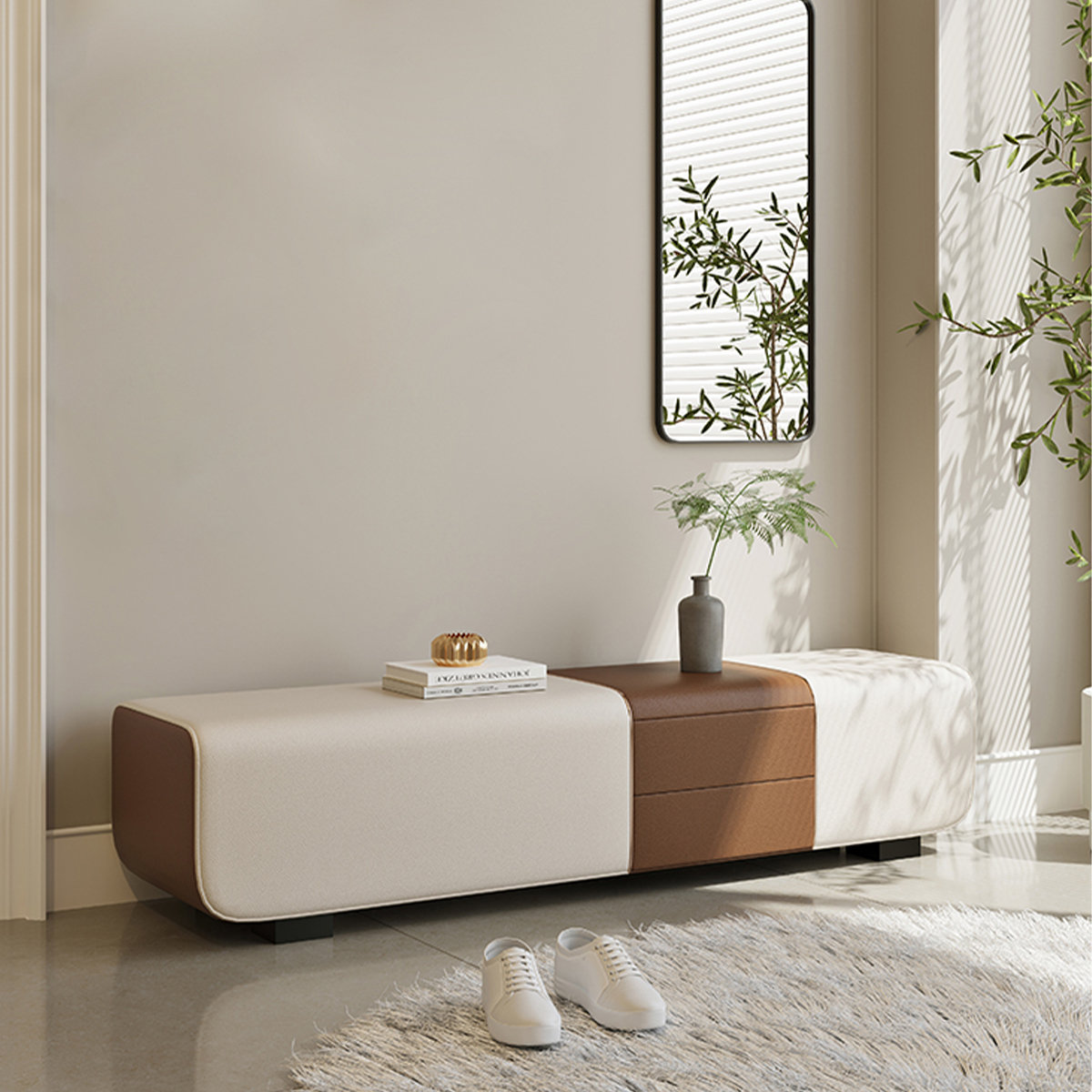 EliteFurnishings Double-Piece Bed Footstool Multi-Purpose Bed Sofa ...