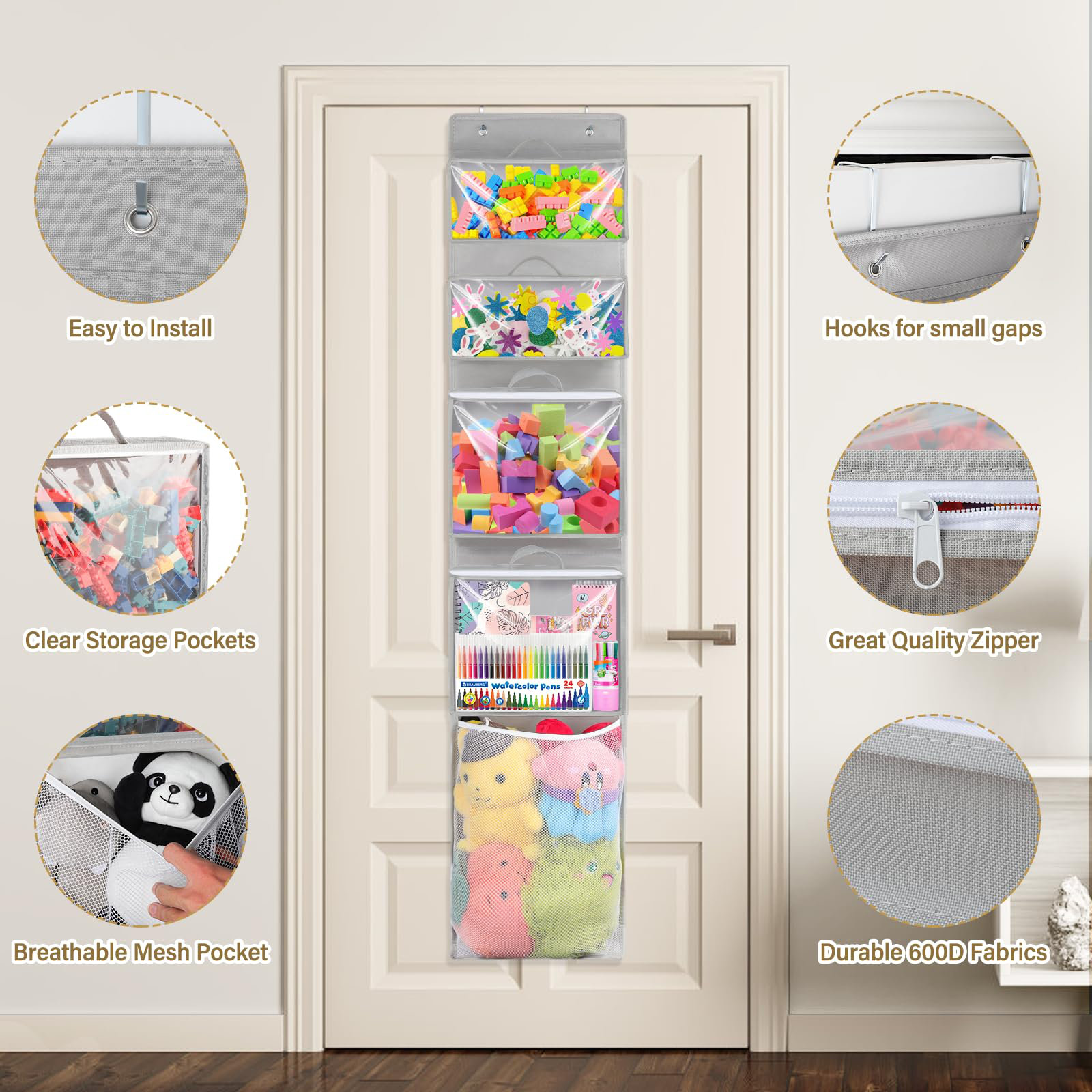 Hokku Designs Over-The-Door Hanging Organizer With 4 Removable Box ...