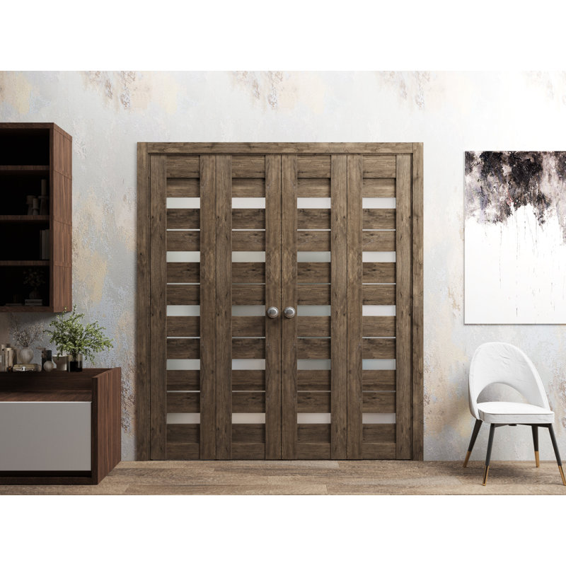 SARTODOORS Quadro Frosted Glass Wood Solid Sliding Closet Double Bi ...