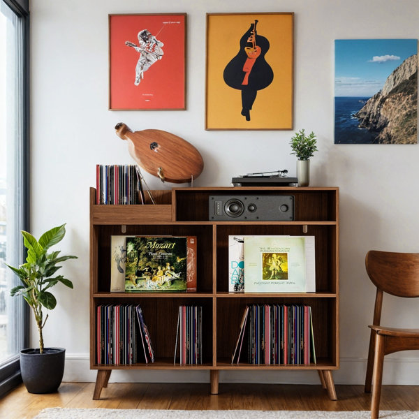 George Oliver 3 Tier Large Record Player Stand With Power Outlet, Vinyl ...