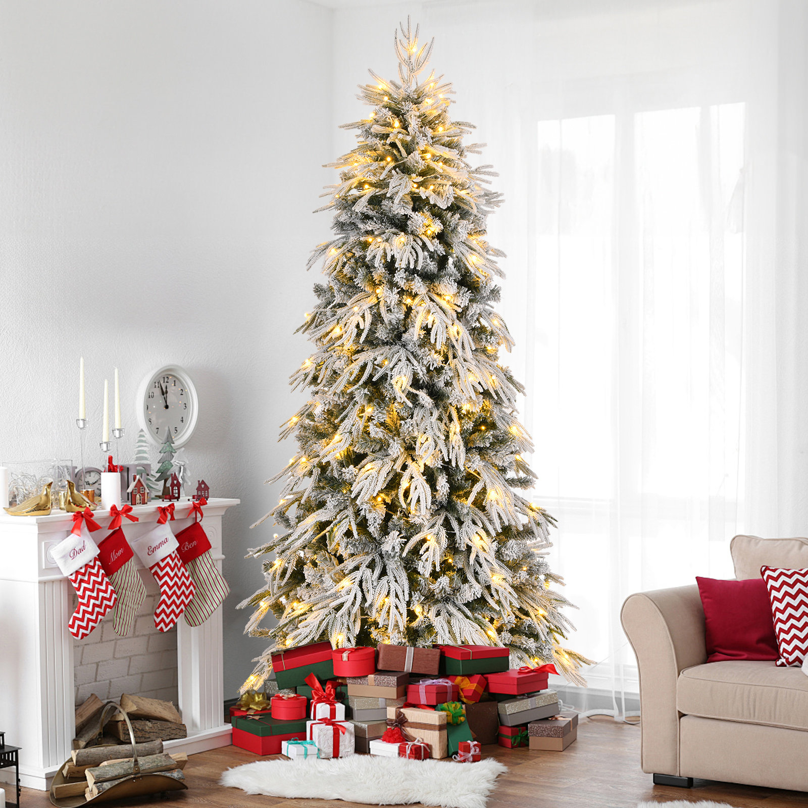 Red Barrel Studio® 7Ft Slim Flocked Christmas Tree Pre-Lit W/ 767 ...