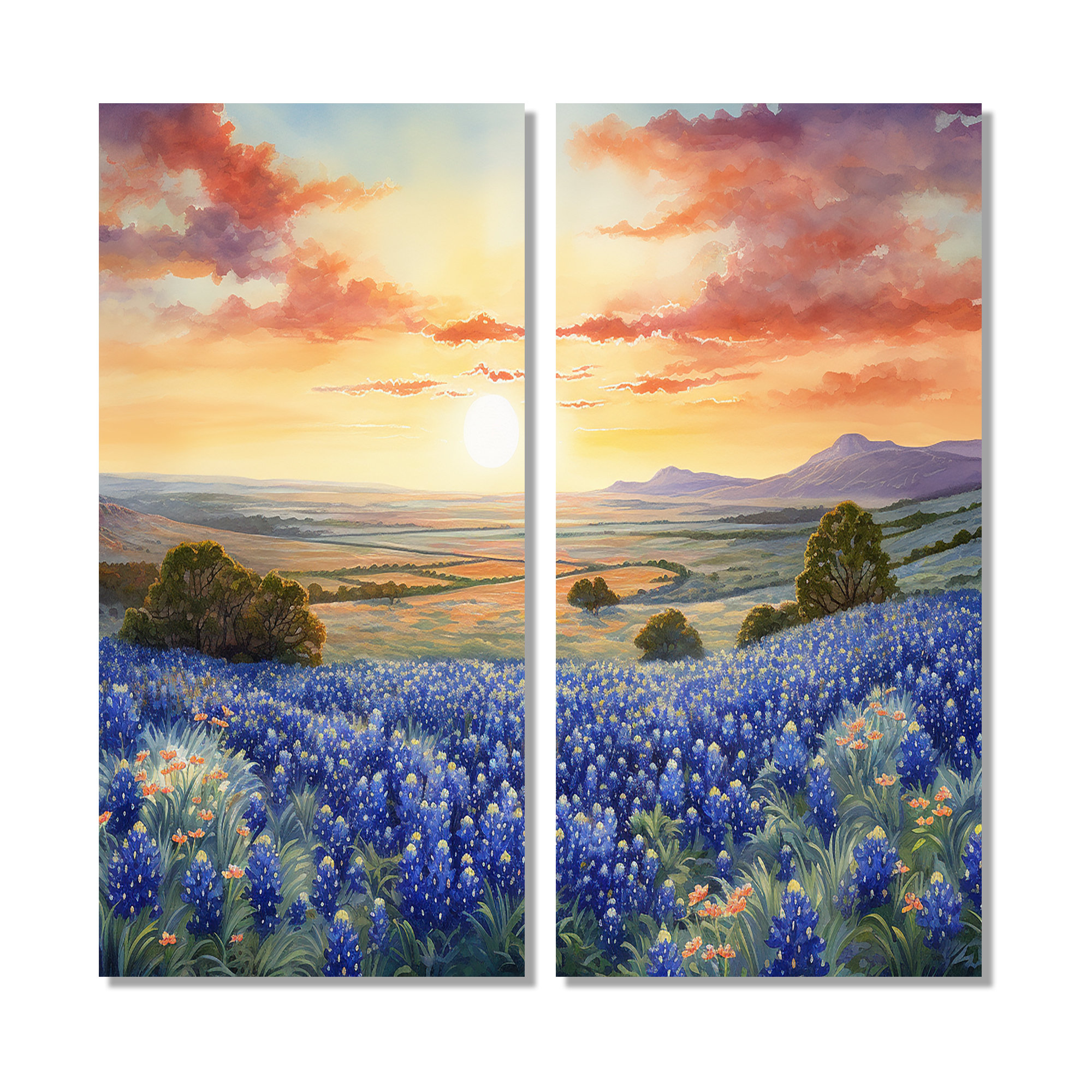 Red Barrel Studio® Blue Bonnets Sunset II - Blue Traditional Art Prints ...