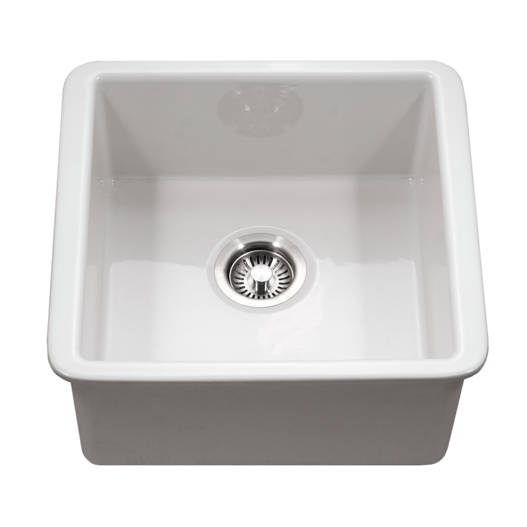 Houzer Platus 20 in Fireclay Undermount Square Bar Sink with Strainer ...