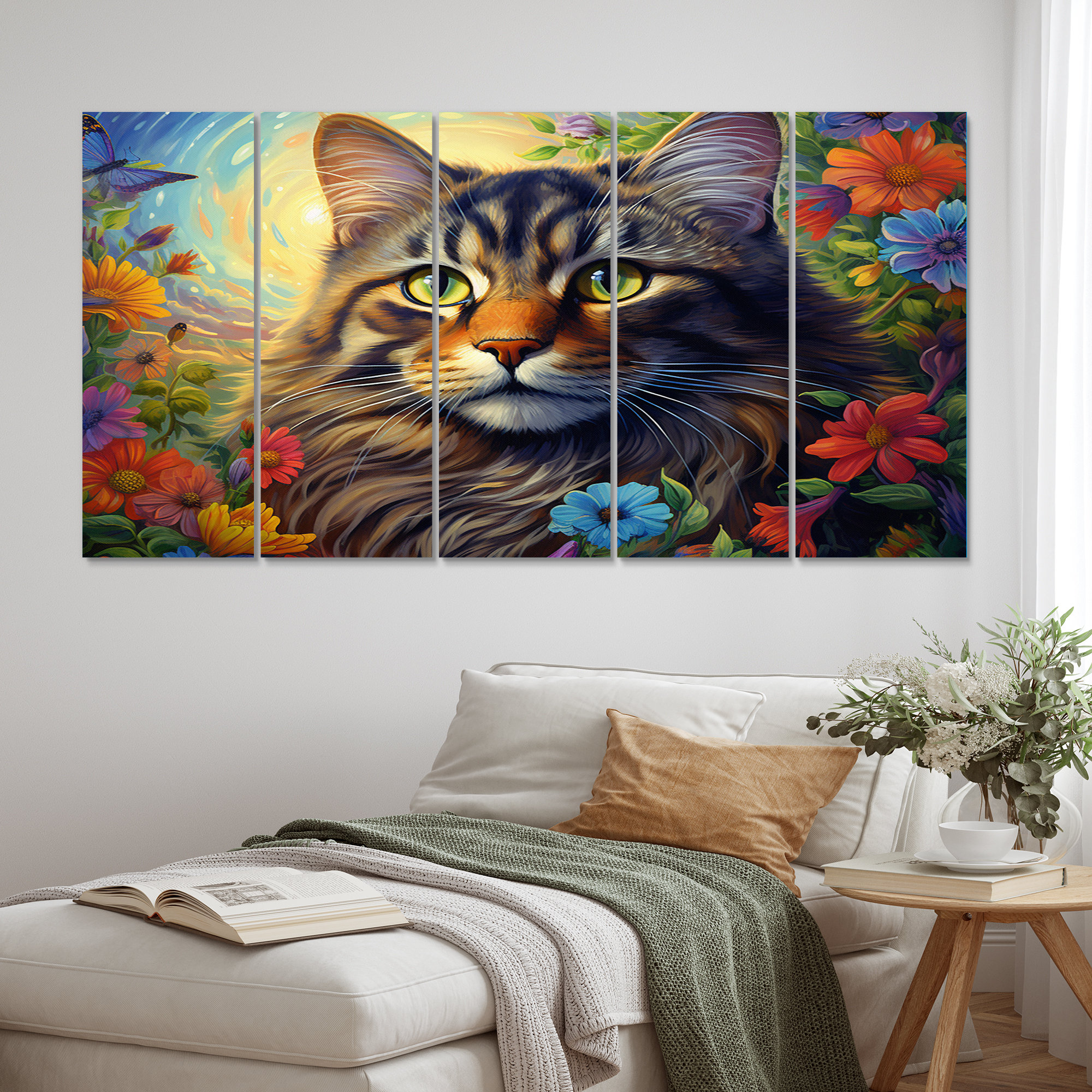 Wildon Home® Portrait Of A Majestic Cat With Flowers II - Animals Cat ...