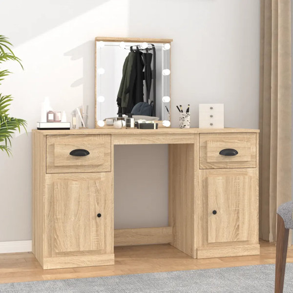 VidaXL Union Rustic Dressing Table With LED Smoked Oak 130X50x132.5 Cm ...