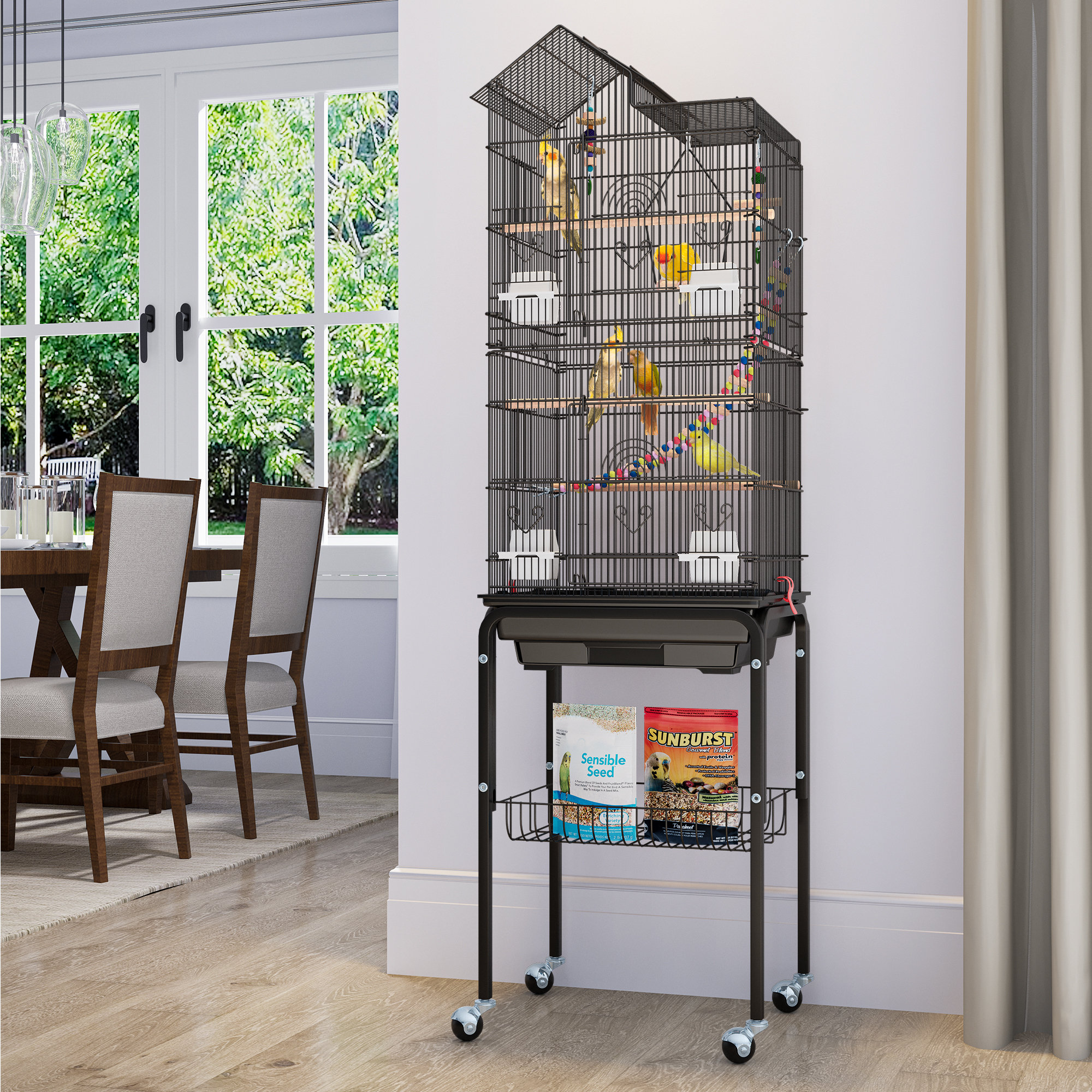 Archie & Oscar™ Dewsbury 62.2" Metal Pointed Roof Bird Cage with Wheels ...