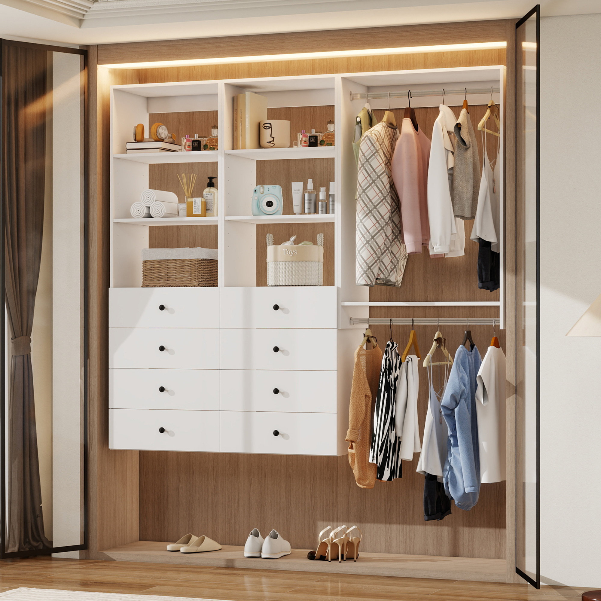 Latitude Run® Modern Walk in Closet System with Drawers and Shelves ...