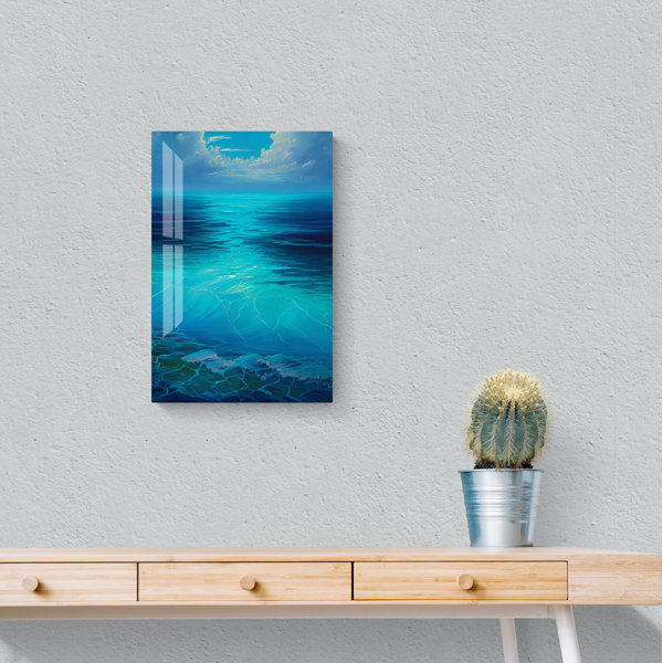 Highland Dunes Tempered Glass Blue Sea and Sky Wall Art Decor ...
