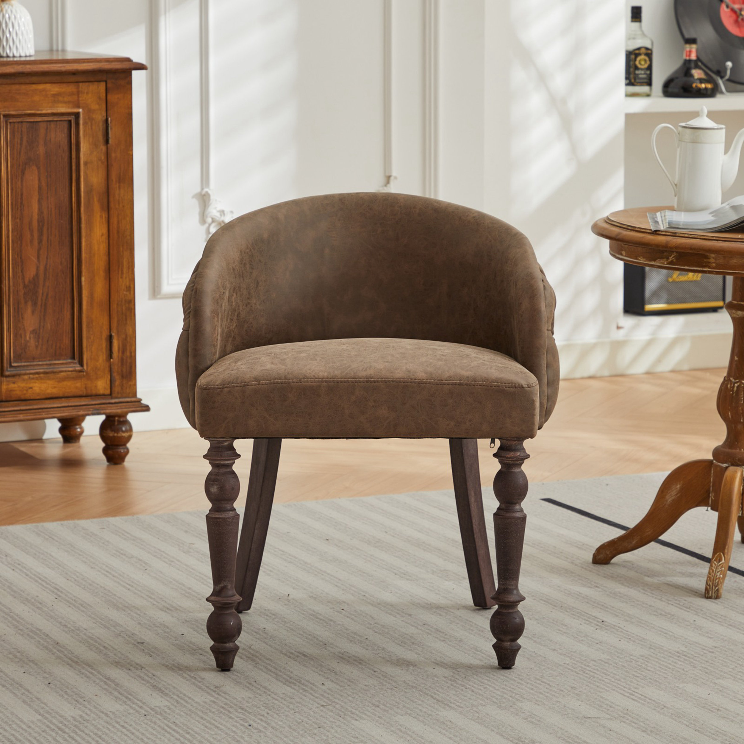 Charlton Home® Hand-pulled buckle decoration PU Dining Chair, Arm Chair ...