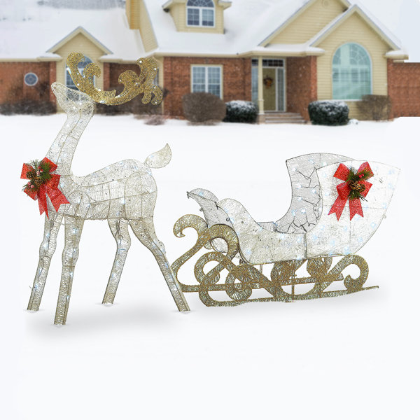 The Holiday Aisle® 48" Pre-Lit White Sisal Reindeer and Sleigh ...