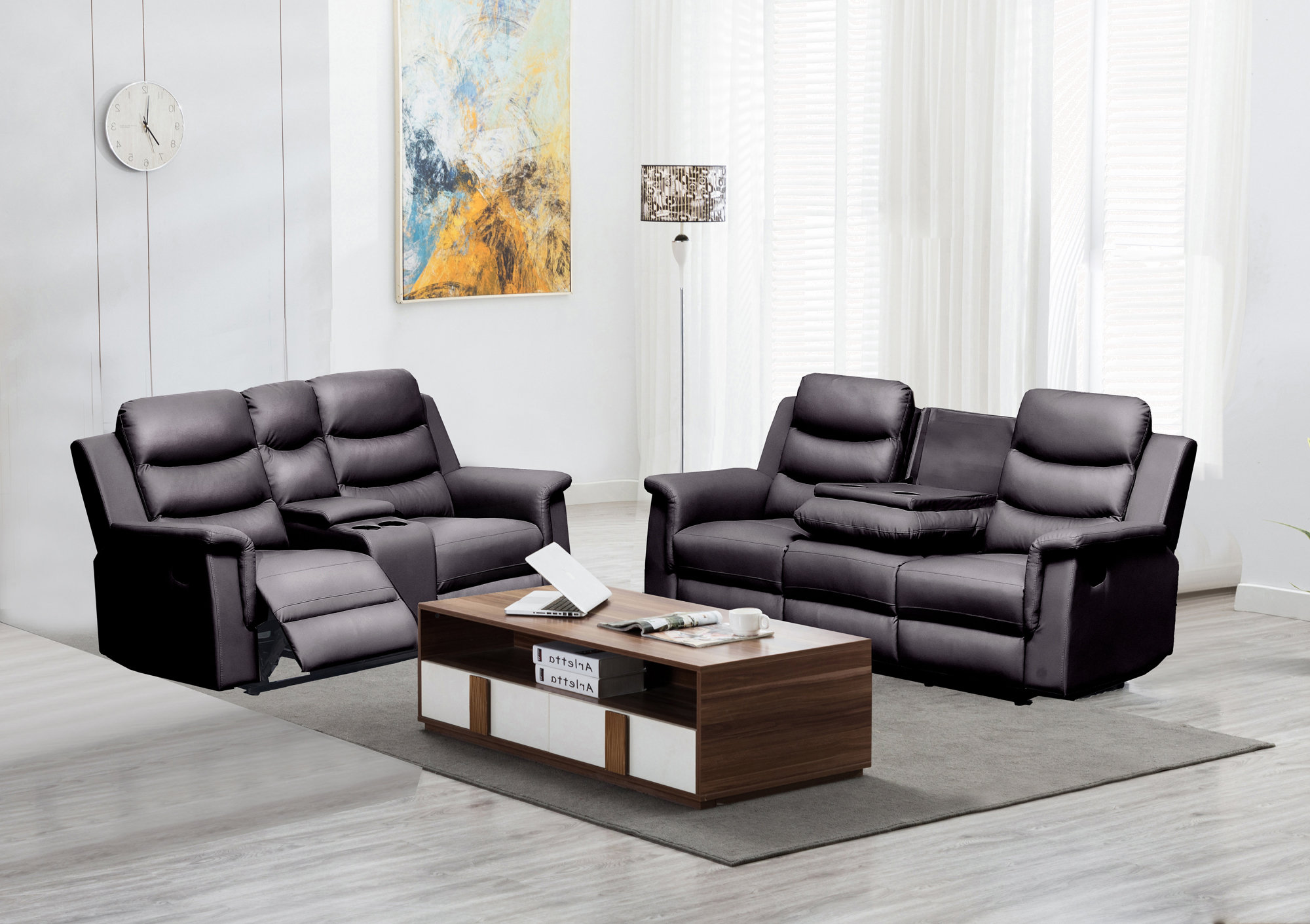 Lark Manor™ Deluxe Black Reclining Sofa With Middle Console And Dual ...