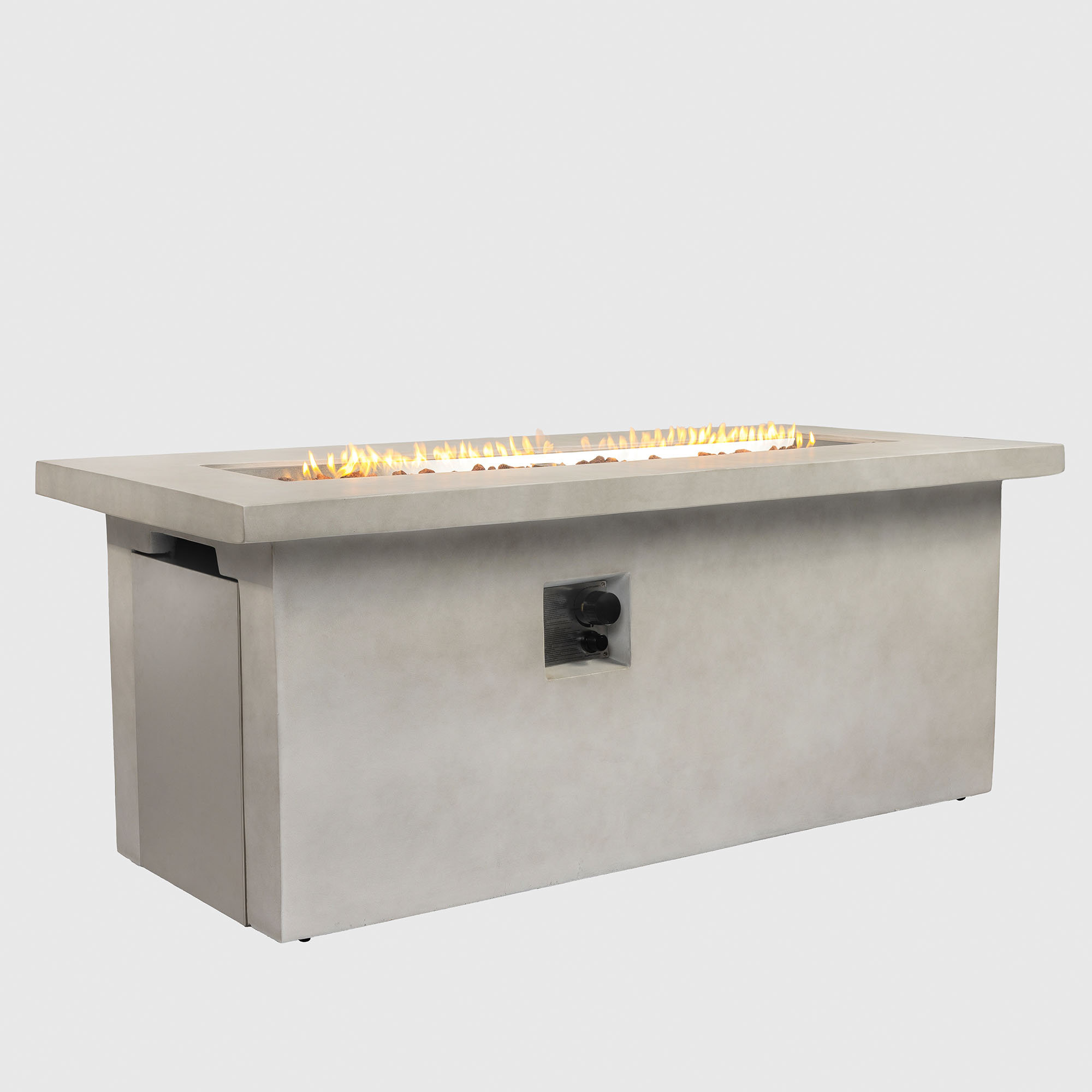 Latitude Run® 60in Concrete Fire pit table Rectangular Propane Gas Fire Pit Table with Storage ...