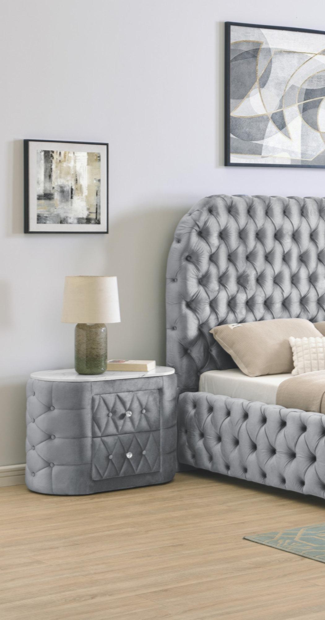 House of Hampton 1Pc Oval Faux Marble Top Nightstand 2- Drawers ...