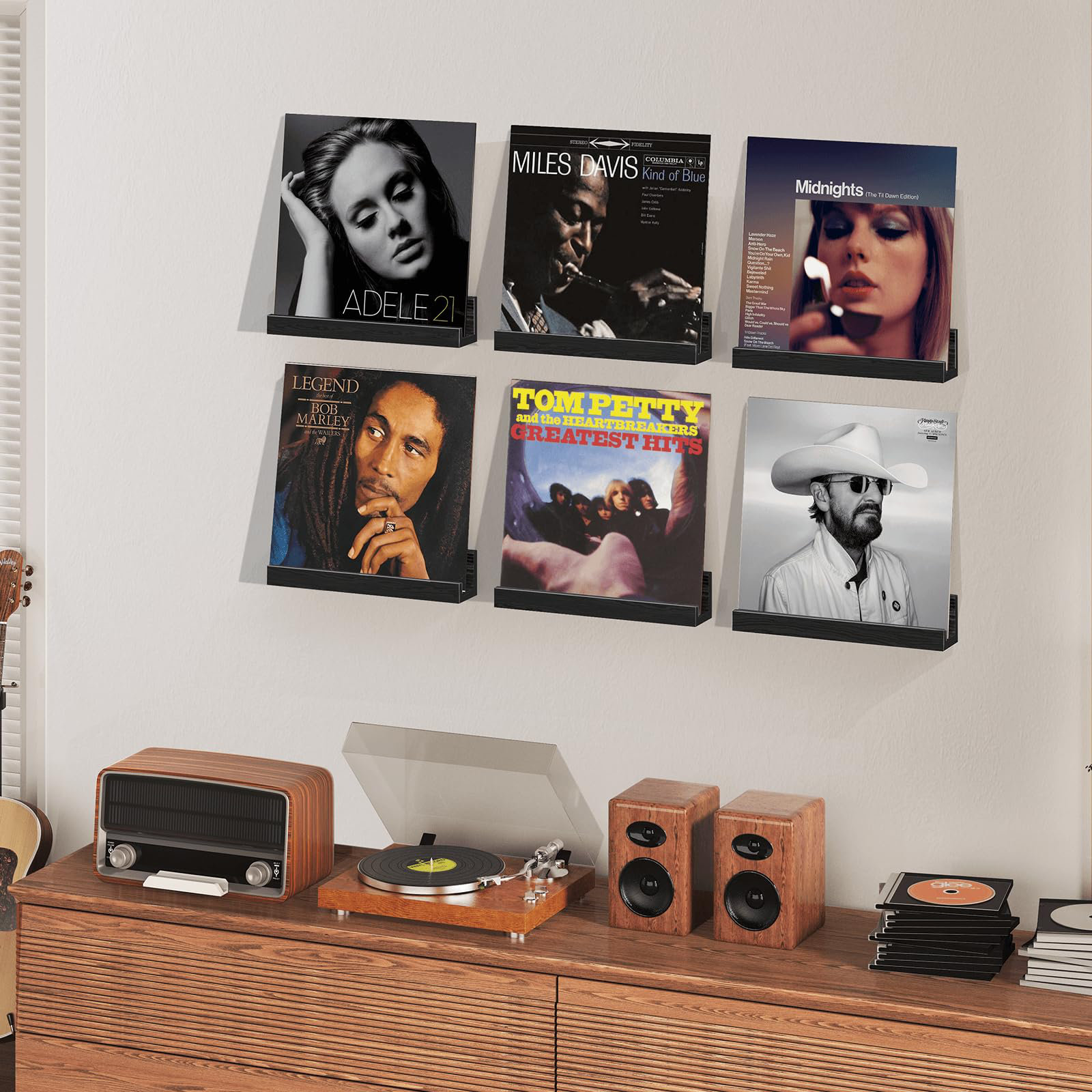 Hokku Designs Wood Vinyl Record Holder Stand Wall Mount, 12 inches Wide ...