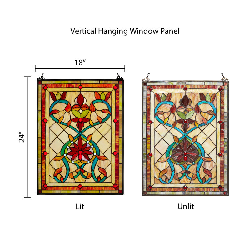 Fleur De Lis Living 24"H Tiffany Style Stained Glass Fiery Hearts and ...