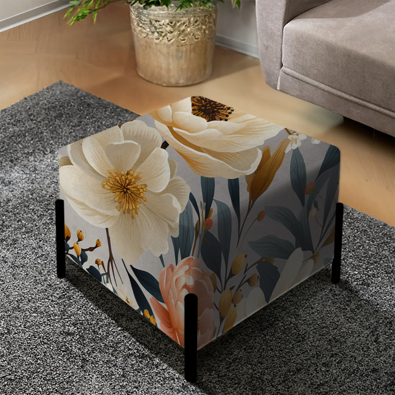 Design Art Coral Rustic Elegance Floral Pattern - Floral Square Ottoman ...