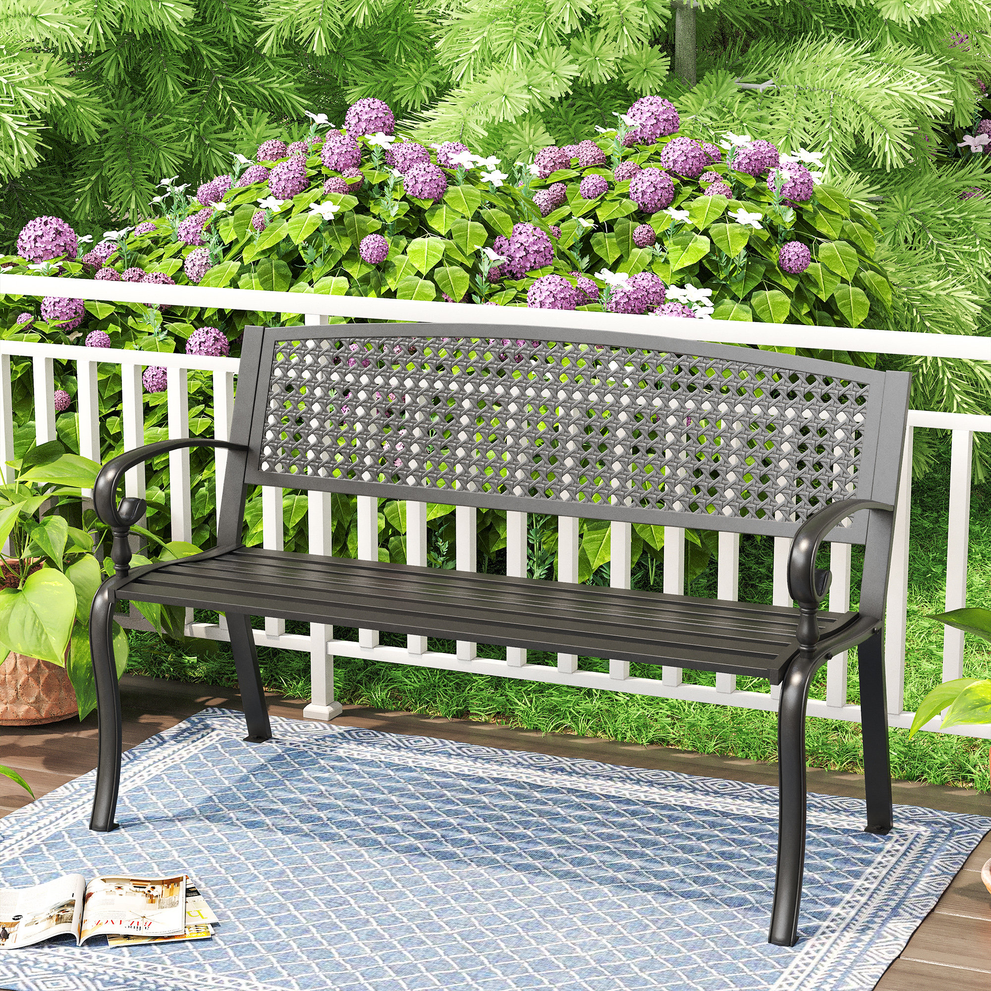 Red Barrel Studio® Rhines Carved-back Floral Garden Bench | Wayfair