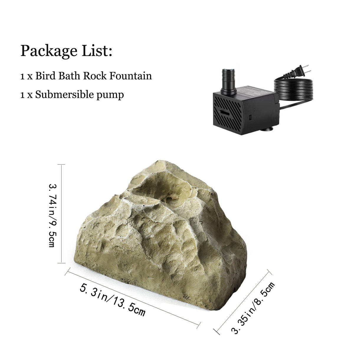 Arlmont & Co. Bird Bath Water Fountain, Granite Air Pump Rock With Pump ...