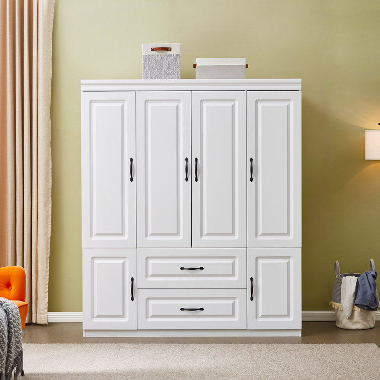 Saloma Solid Manufactured Wood Armoire, White, 74“ H x 63" W x 20" D ...