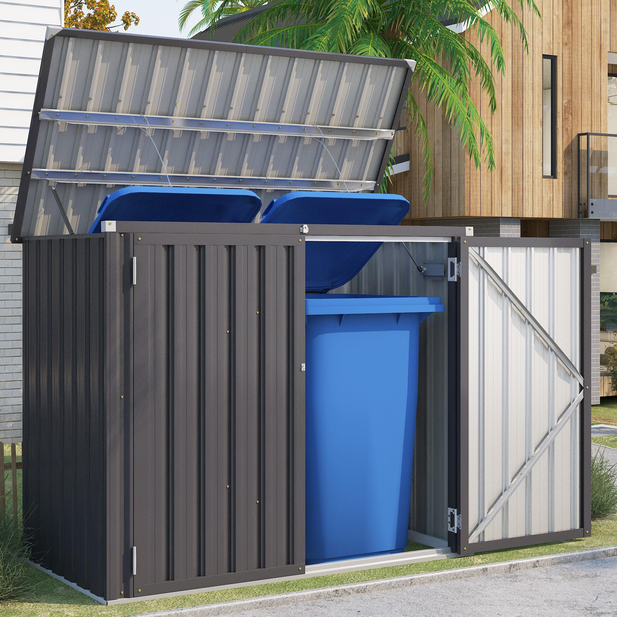 AECOJOY 5 Ft. W X 3 Ft. D Metal Horizontal Garbage Shed & Reviews ...