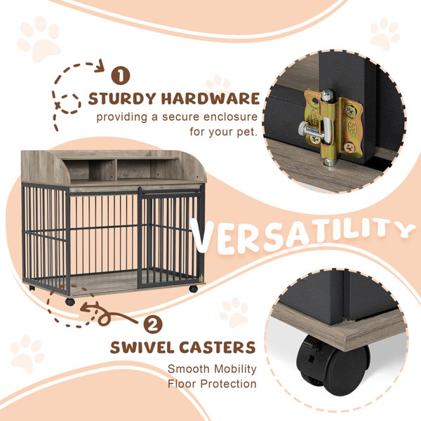 Tucker Murphy Pet™ 44"W Large Dog Crate Furniture With Lockable Wheels ...