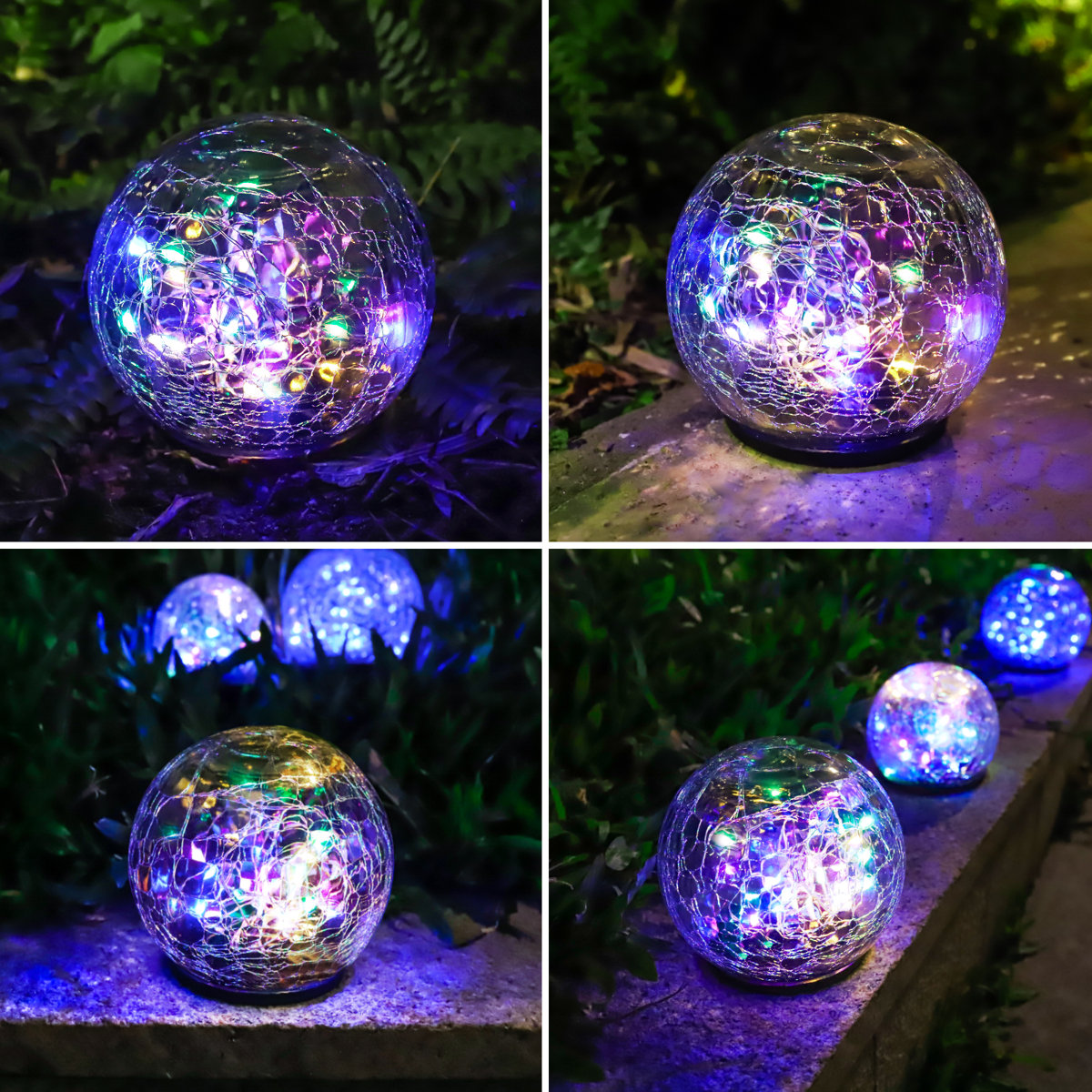 HEDAQI Solar Powered Cracked Glass Globe Ball Garden Light For Outdoor ...
