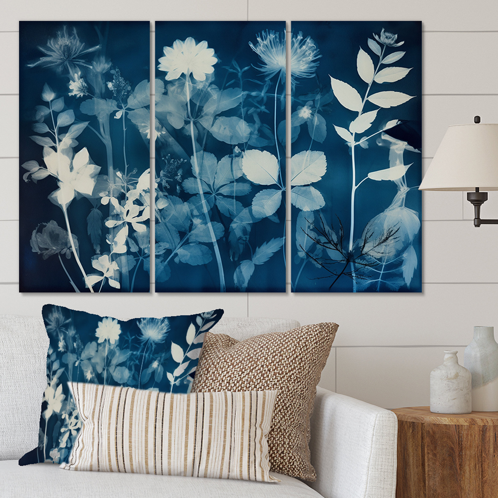 Design Art Vintage Botanicals In Faded Retro Blue XI - Abstract ...