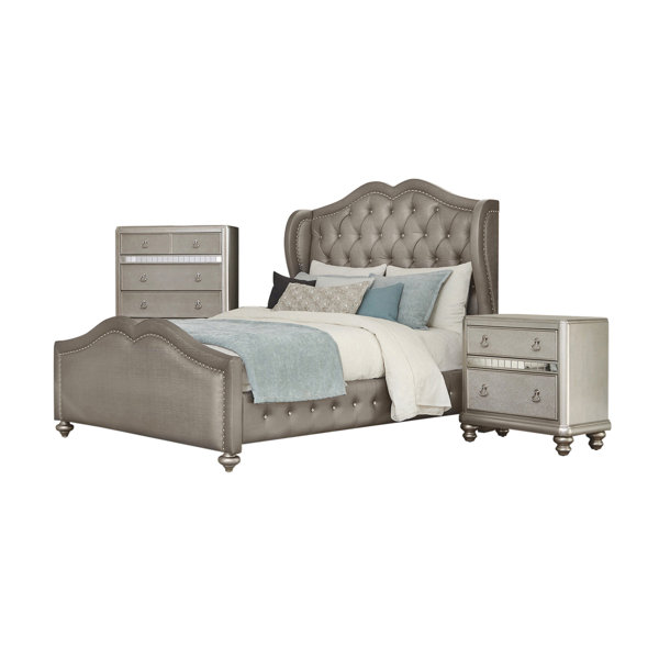 CDecor Home Furnishings Isabella Metallic 3-Piece Upholstered Bedroom ...