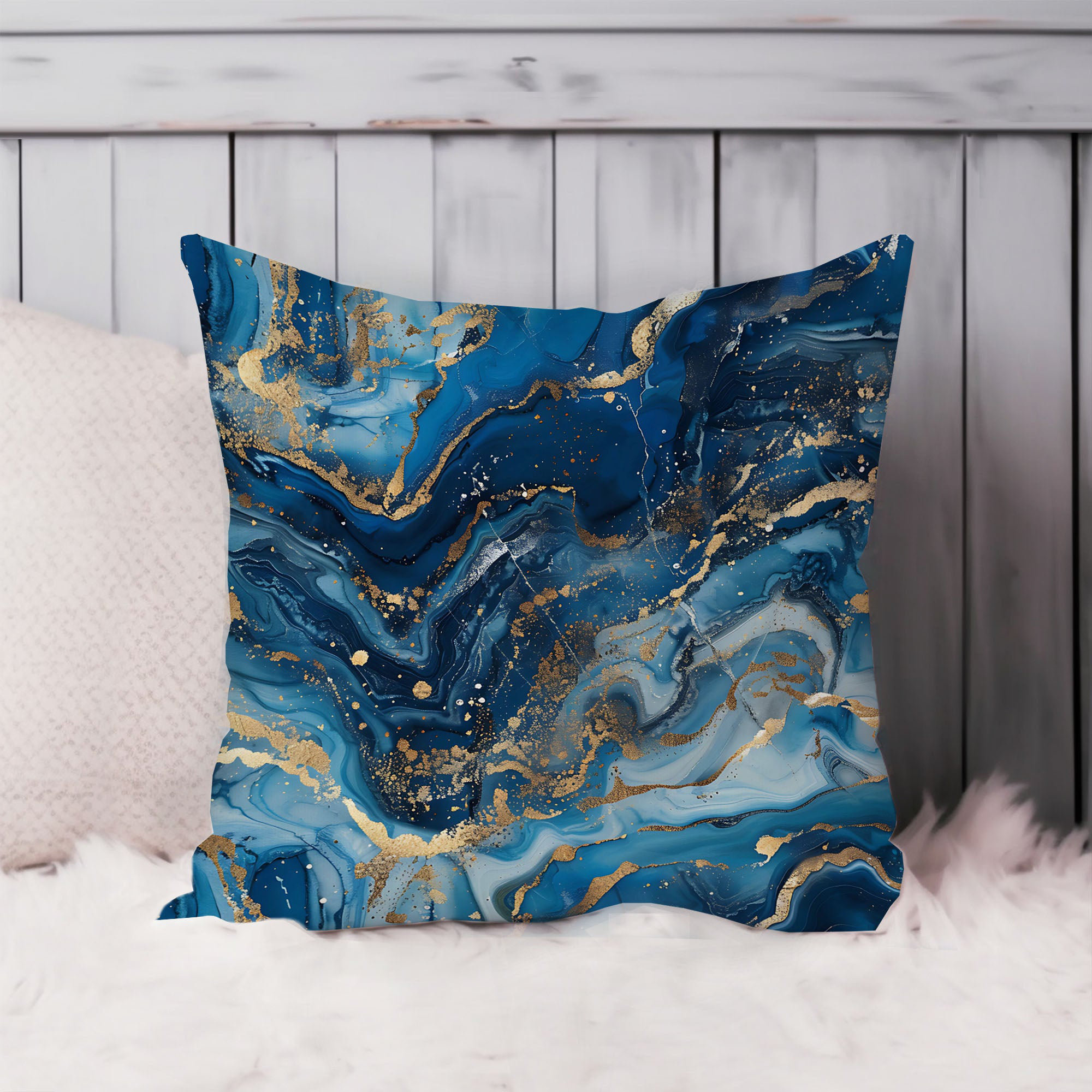 Ethan Taylor Abstract Blue & Gold Geode Crystals Marble VI Modern | Wayfair