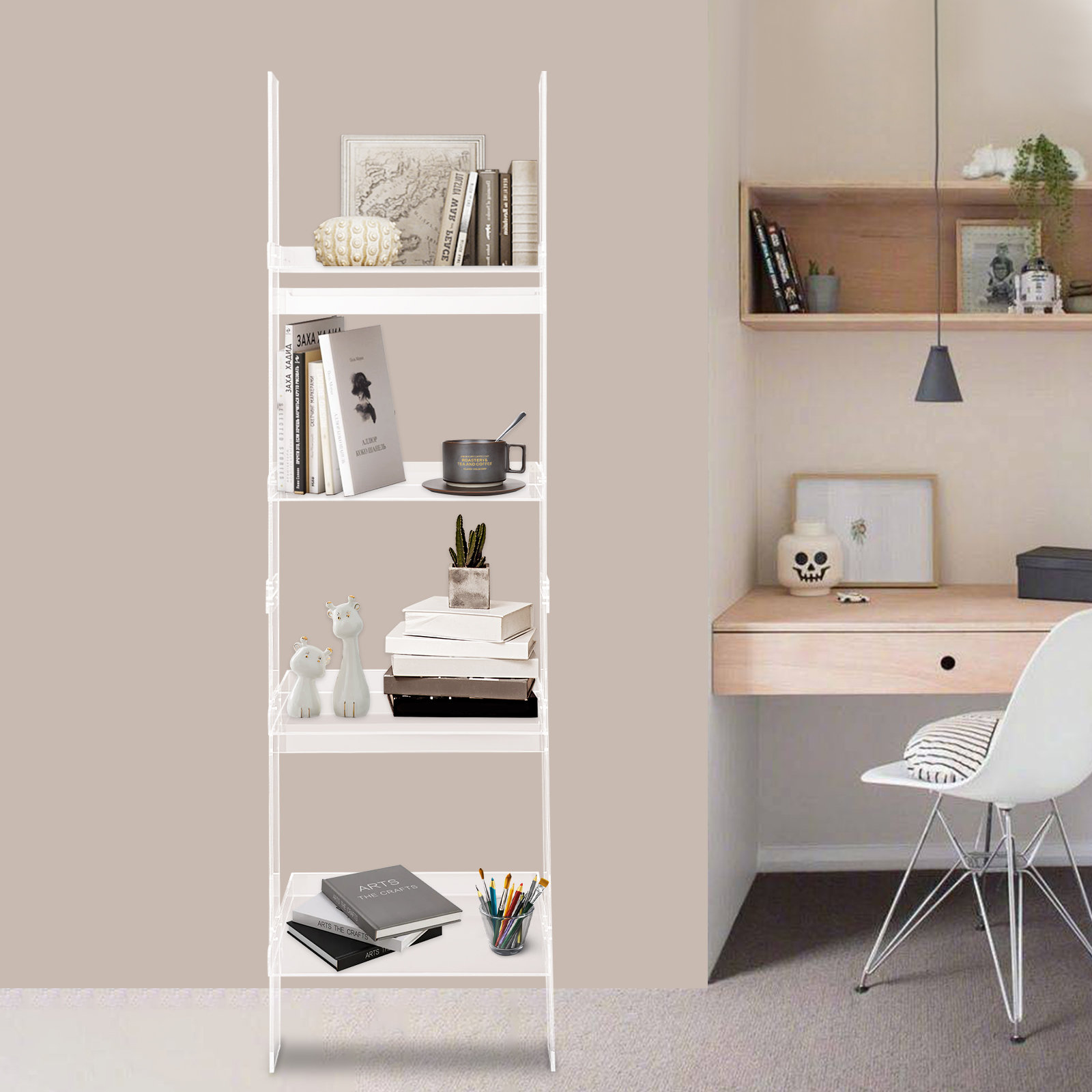 Latitude Run® Ariannah Decorative Clear Acrylic 4-tier Ladder Bookcase ...