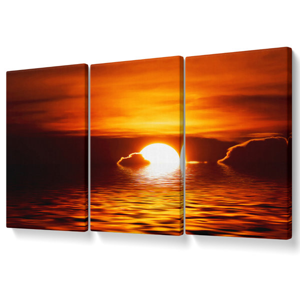Highland Dunes The Sun Falls in the Ocean - 3 Piece Wrapped Canvas ...