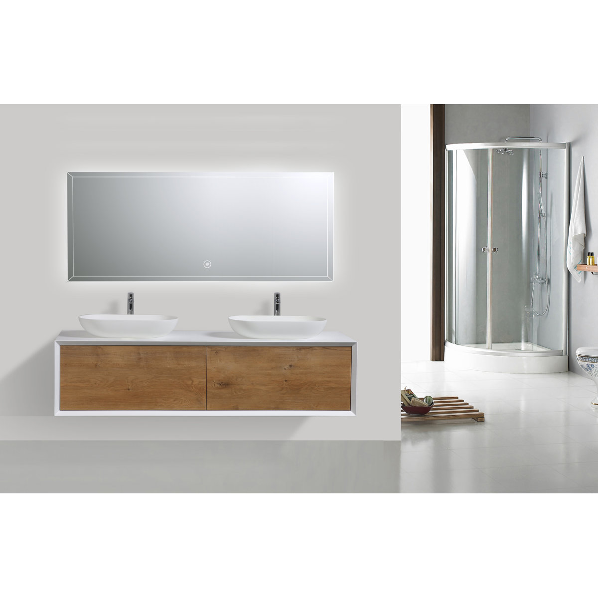 Orren Ellis Leffler 63" Wall-Mounted Double Bathroom Vanity Set | Wayfair