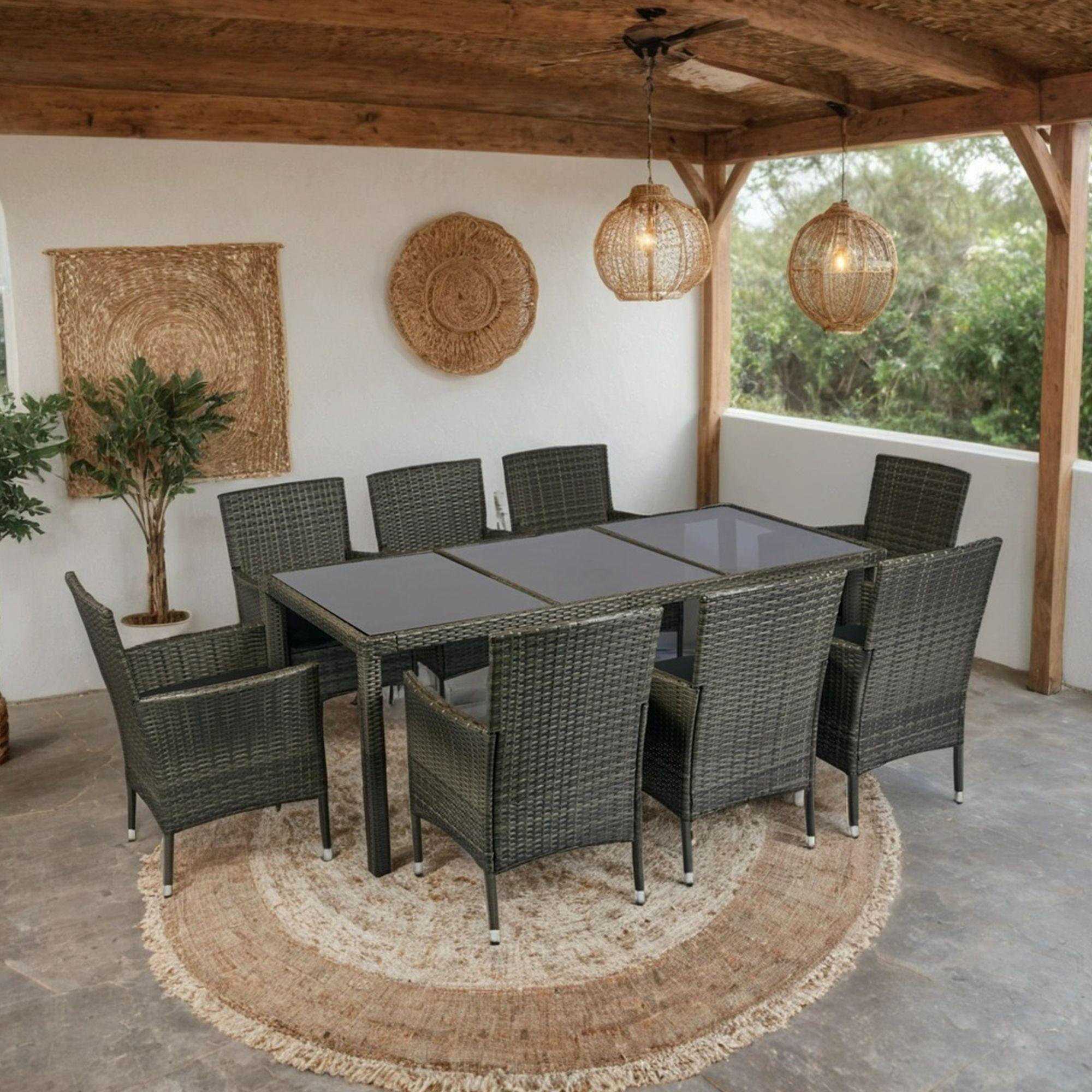 Dakota Fields 9 piece Outdoor Patio Wicker Dining Set Patio Wicker ...