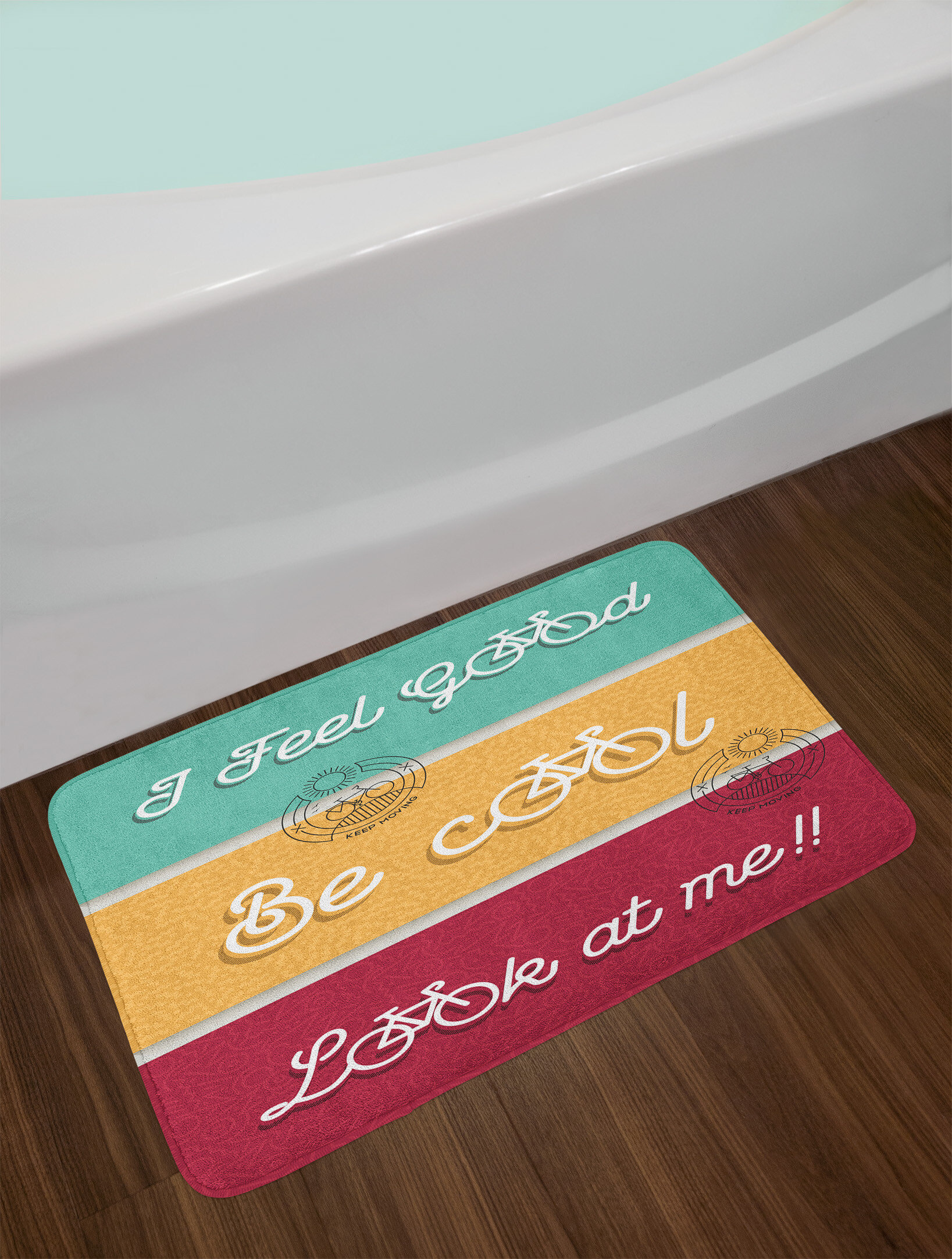 East Urban Home Saying Plush Bath Mat, Words with Bike Outlines, 30.2 ...