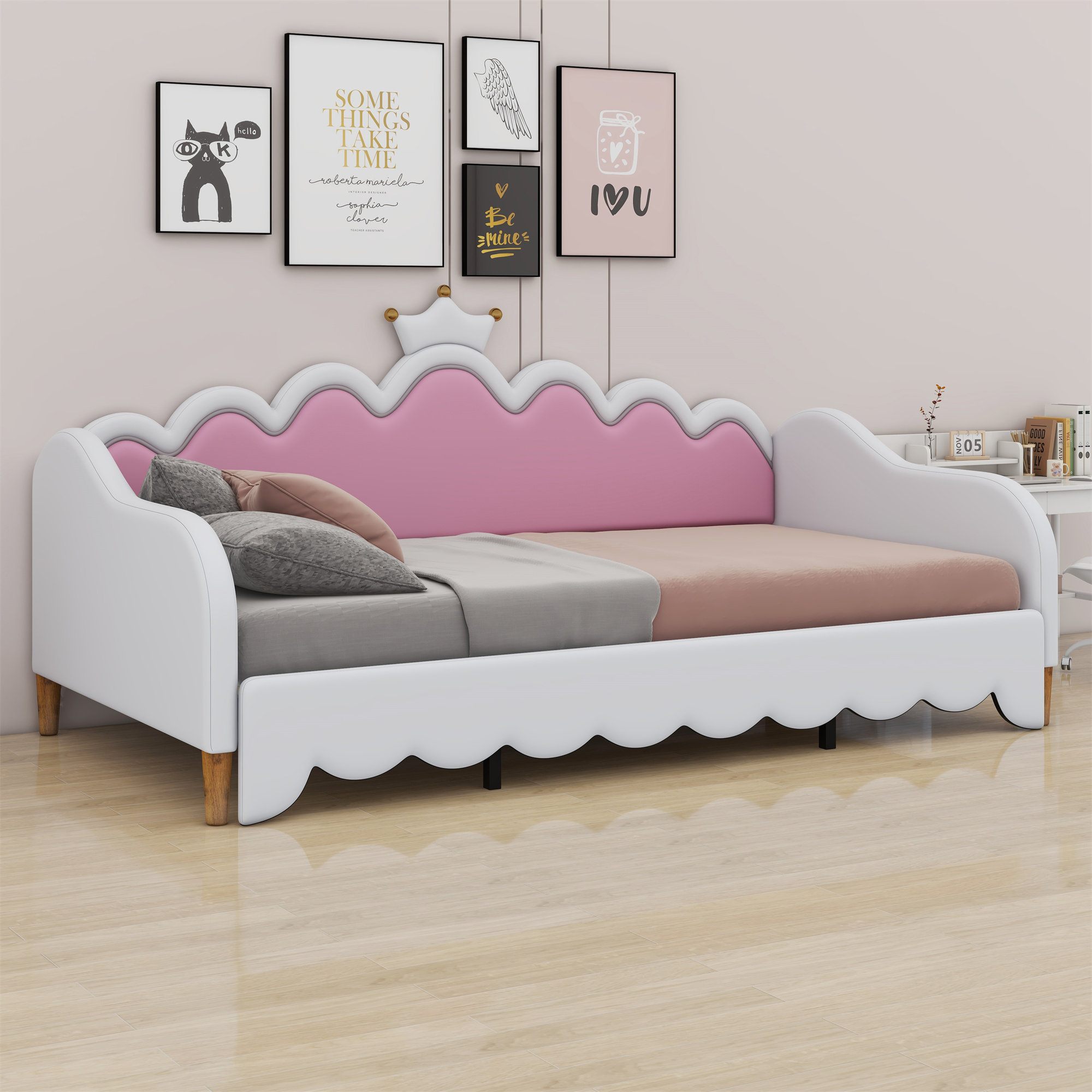 Gemma Violet Upholstered Princess Daybed With LED Lights And Crown ...