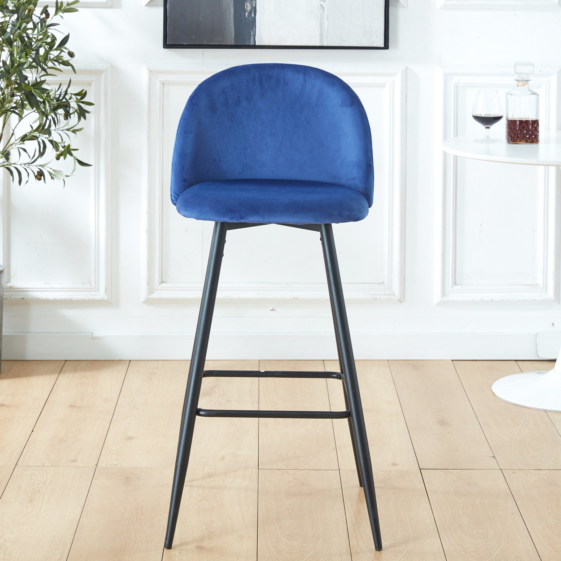 Mercer41 2Pcs Modern Velvet Bar Stools, Counter Chair With Back. Metal ...