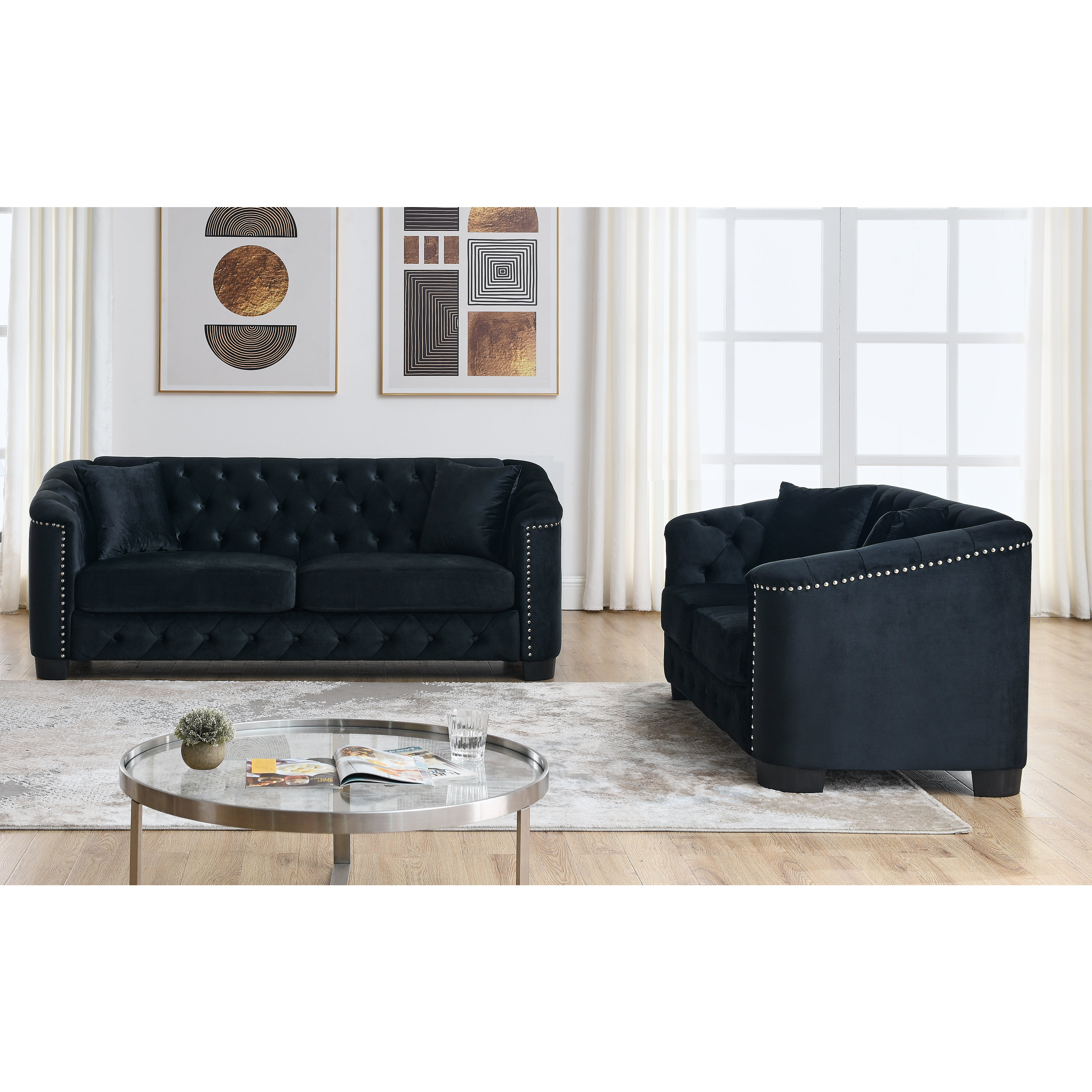 Ebern Designs Lavancha Tufted Velvet Sofa Set with Nailhead Trim ...