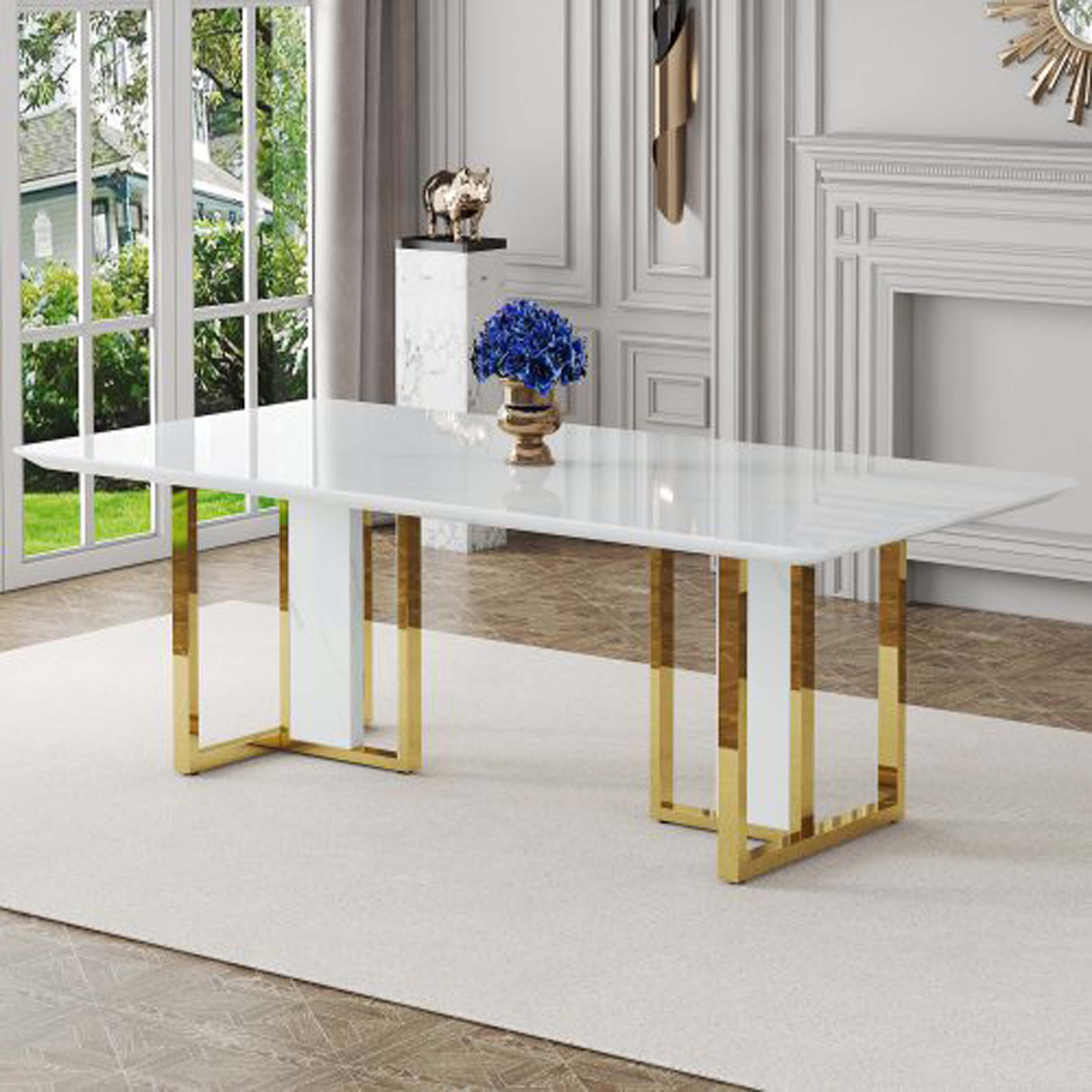 Mercer41 Modern Simple Luxury White Pattern Dining Table, for ...
