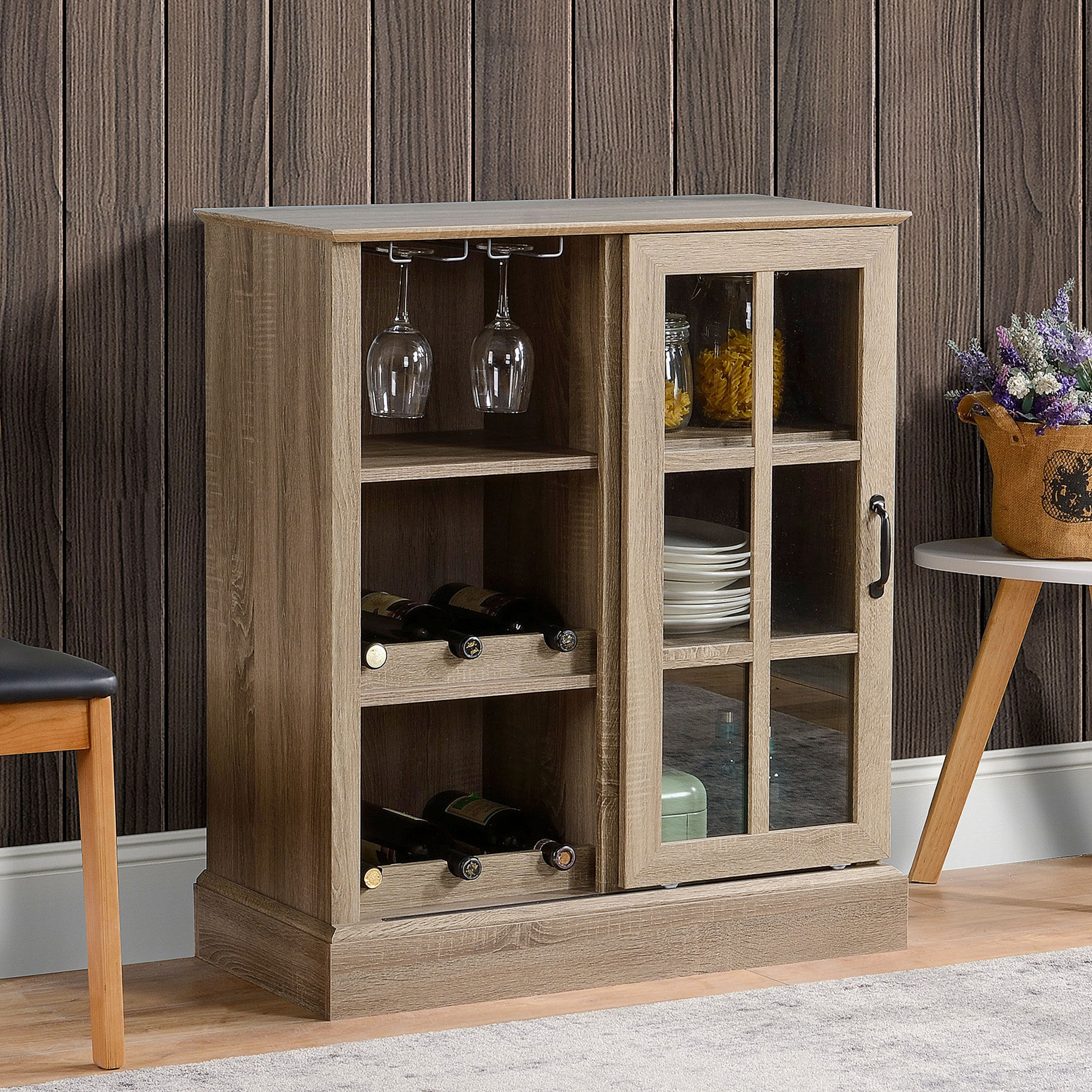 Lark Manor Kitchen Storage Cabinet with 6-bottle Wine Rack and Stemware ...